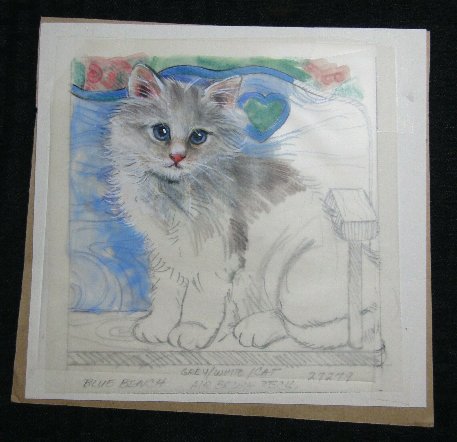 MOTHERS DAY Pencil & Partial Color Kitten w/ Heart 8x8 Greeting Card ...