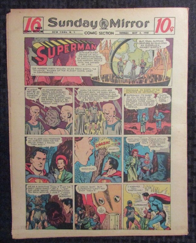 1948 May 2 Sunday Mirror Comic Section VG/FN 5.0 Superman / Joe Palooka ...