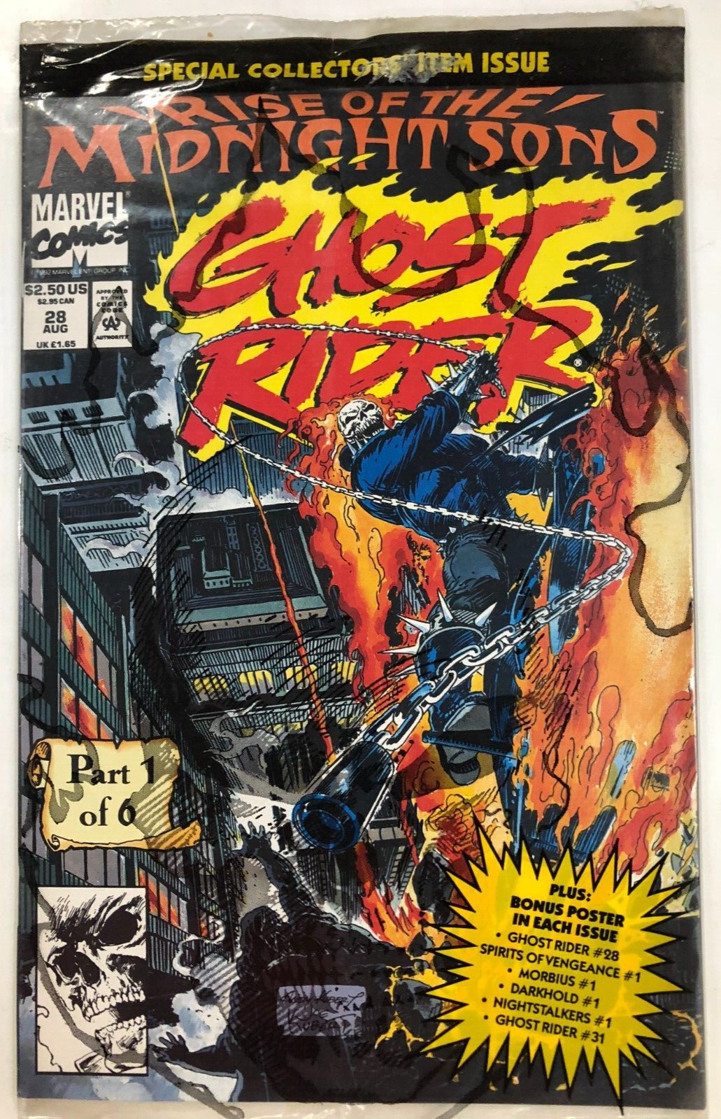 GHOST RIDER (August 1992 MARVEL) 28 Andy Kubert, Joe Kubert Polybagged ...