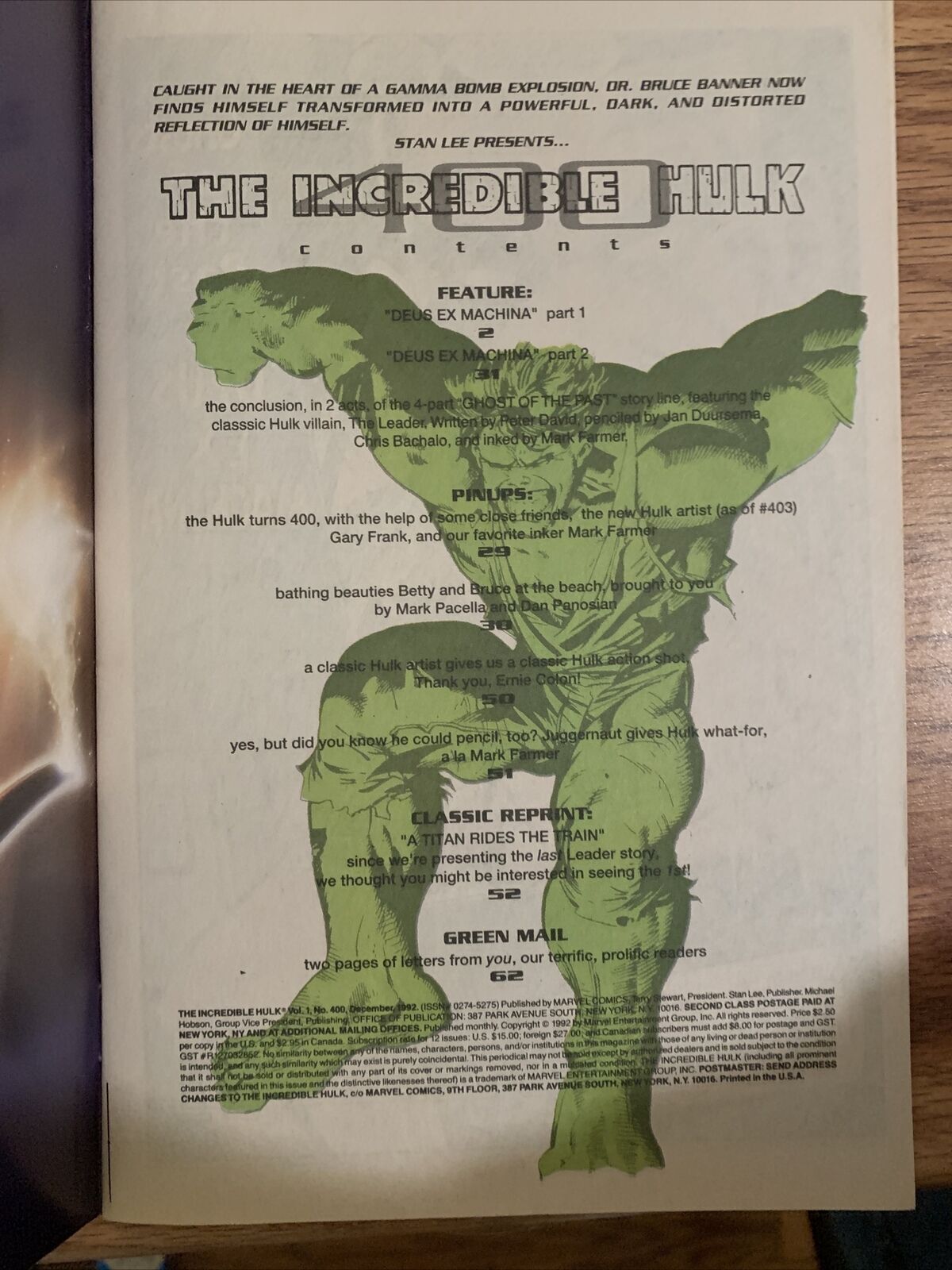 The Incredible Hulk #400 Marvel DEC 1992 Ghost of the Past | Comic ...