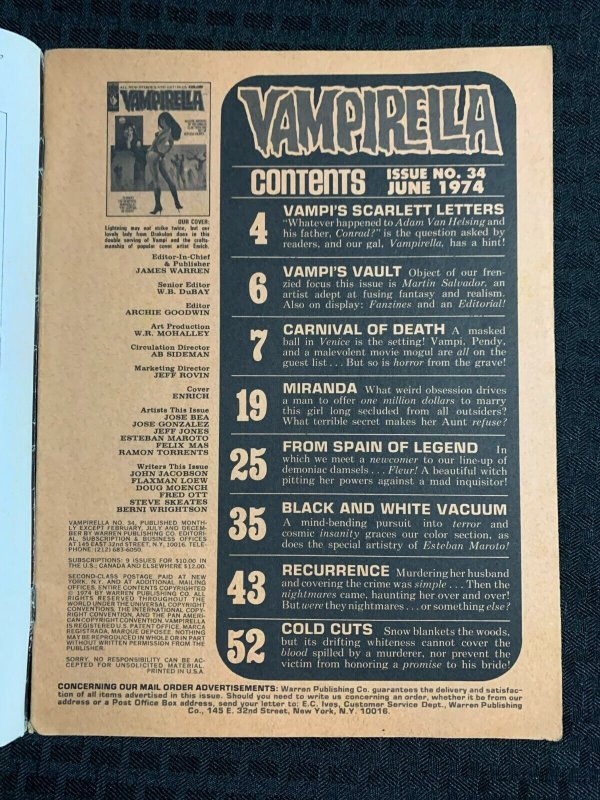 1974 VAMPIRELLA Magazine #34 GD 2.0 Walking Horrors of the Undead ...
