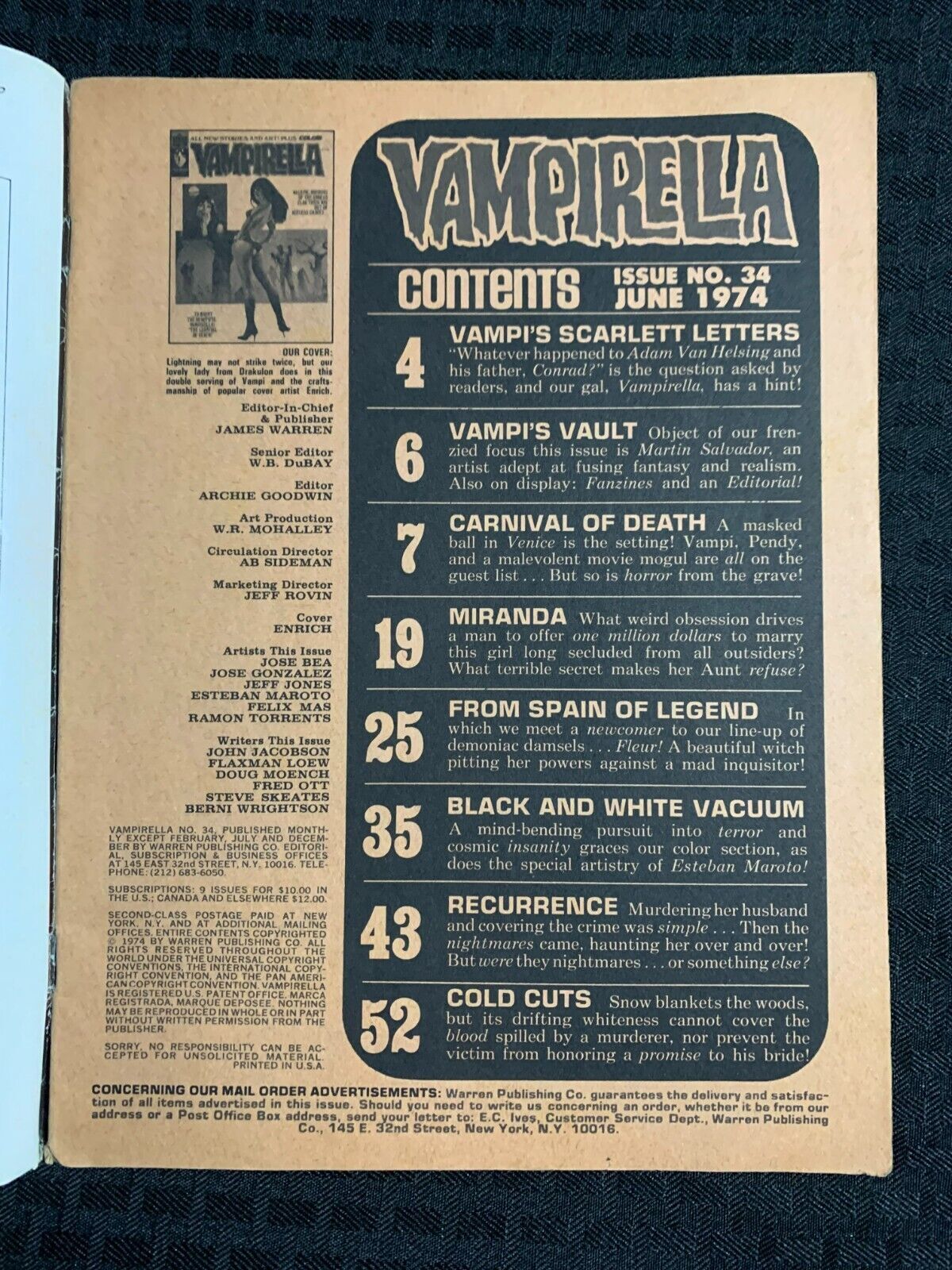 1974 VAMPIRELLA Magazine #34 GD 2.0 Walking Horrors of the Undead | Comic Books - Bronze Age ...