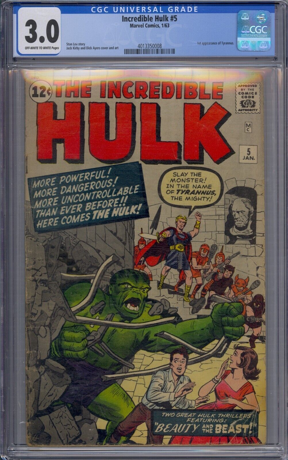 Incredible Hulk #5 CGC 3.0 1st Tyrannus Jack Kirby | Comic Books ...