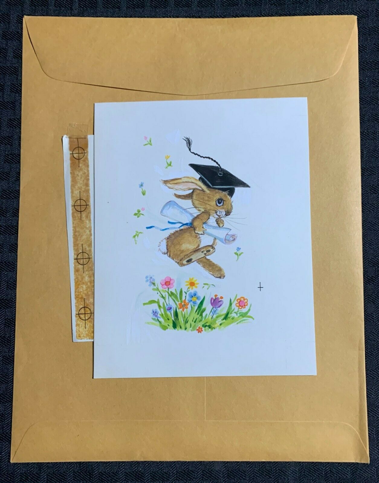 GRADUATION Jumping Rabbit w/ Cap & Diploma 5.5x7" Greeting Card Art #G ...