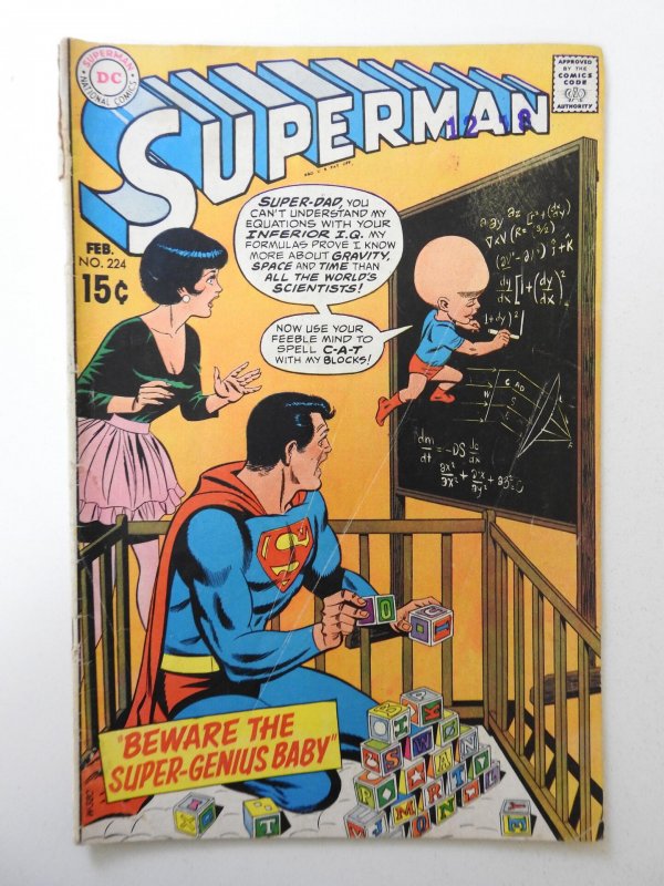 Superman #224 (1970) GD/VG Condition 1 1/2 in spine split | Comic Books - Bronze Age, DC Comics ...