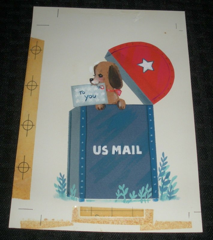 US MAIL Cute Dog Puppy w/ Letter in Mailbox 5.5x8" Greeting Card Art ...