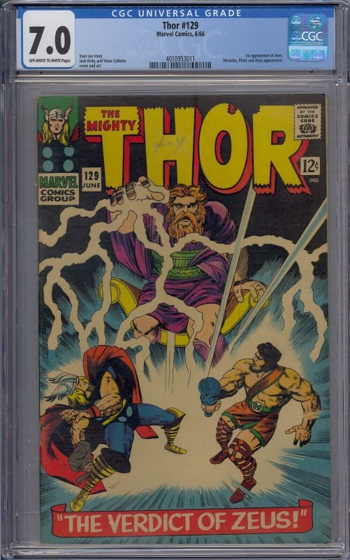 Thor #129 CGC 7.0 1st Ares Hercules Pluto Zeus Jack Kirby 3011 | Comic ...