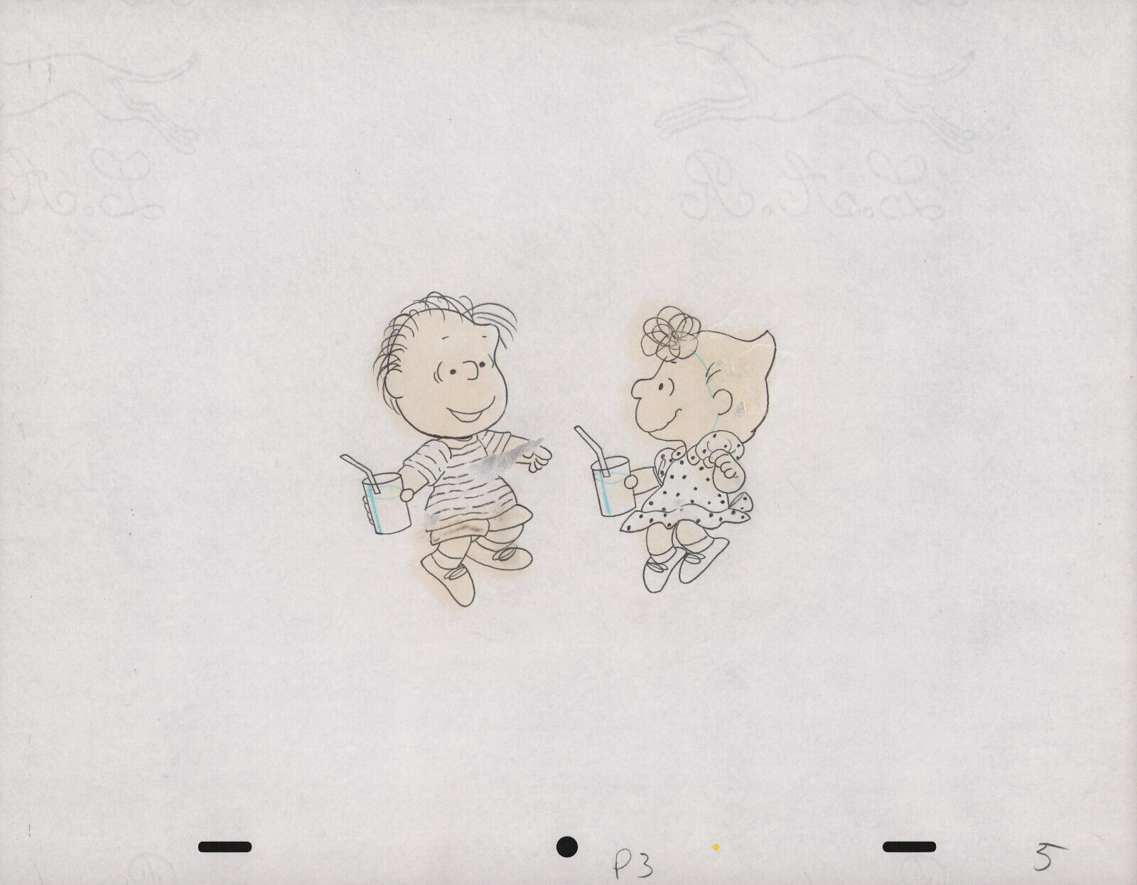 Peanuts Sally and Linus Animation Pencil & Painted Art Cel with Copy ...