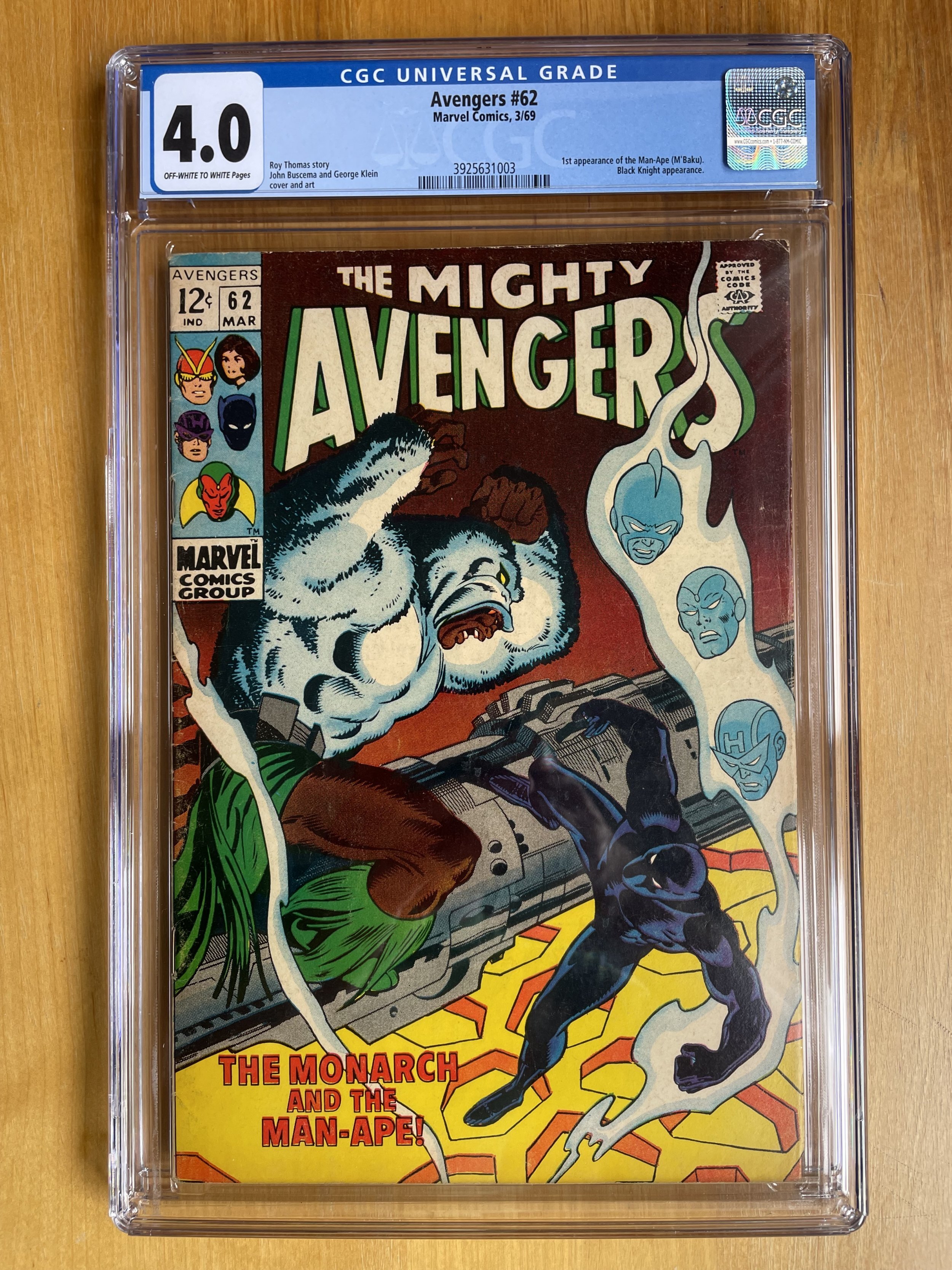 Avengers #62 CGC 4.0 (Marvel 1969) 1st M'Baku (Man-Ape)! Black Panther ...