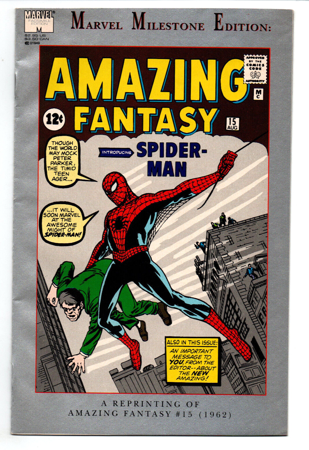 Marvel Milestone Edition Reprint Amazing Fantasy #15 - 1st Spider-man -1992- VF | Comic Books ...