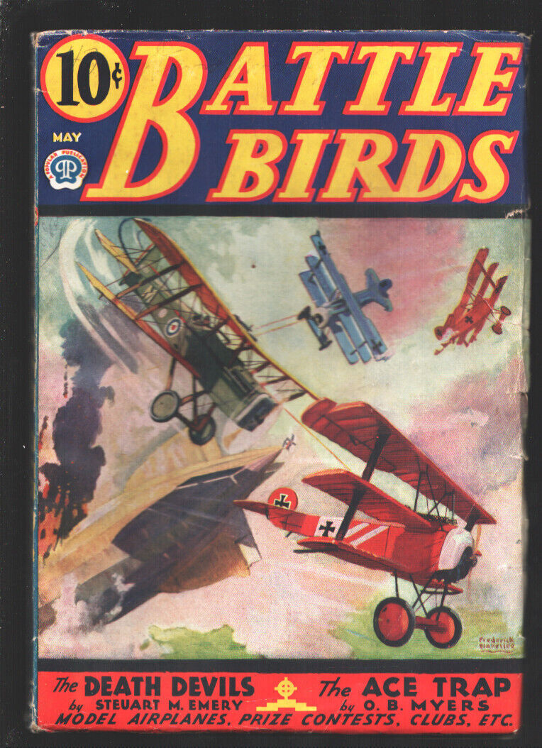 Battle Birds 4/1933-Frederick Blakeslee bi-plane battle cover-Smoke ...