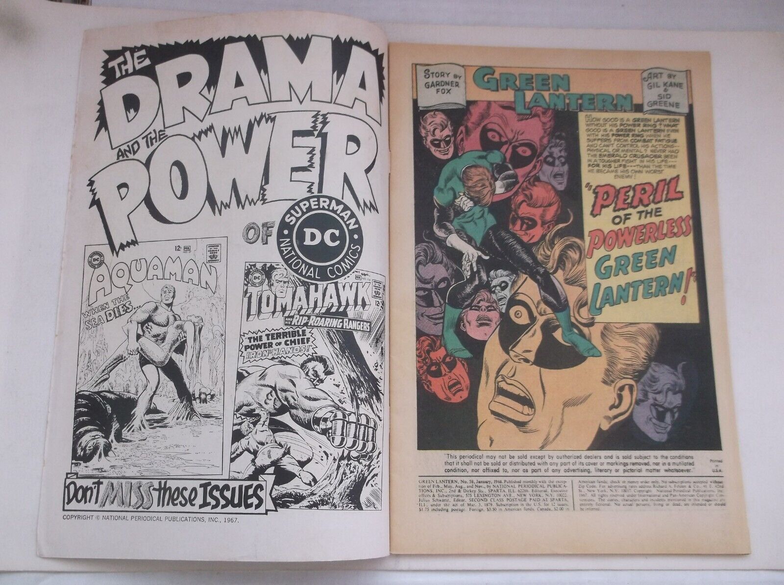DC: Green Lantern #58, "Perilof the Powerless Green Lantern!", 1968, FN ...
