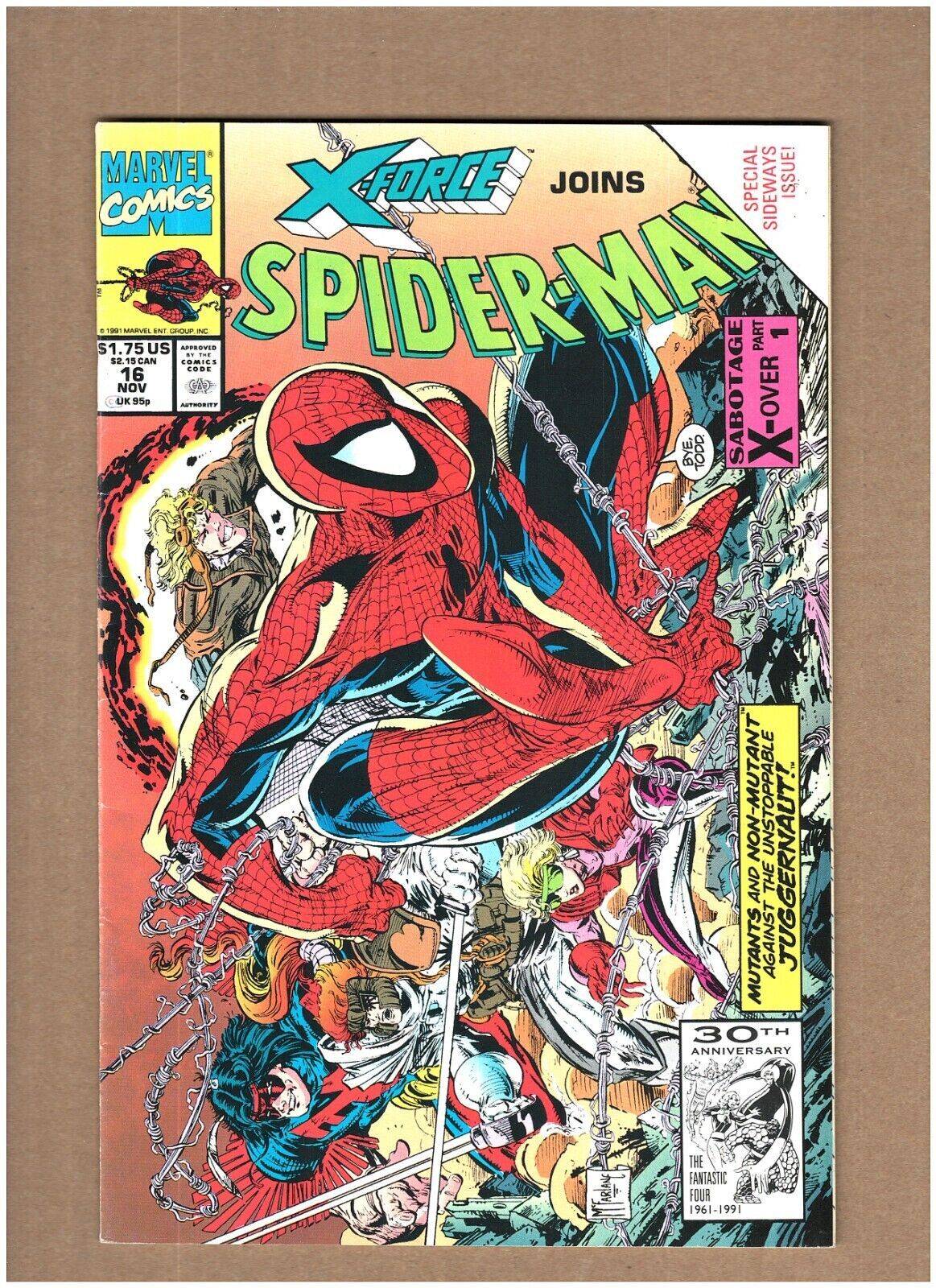 Spider-man #16 Marvel Comics 1991 Todd McFarlane X-Force Juggernaut VF+ ...