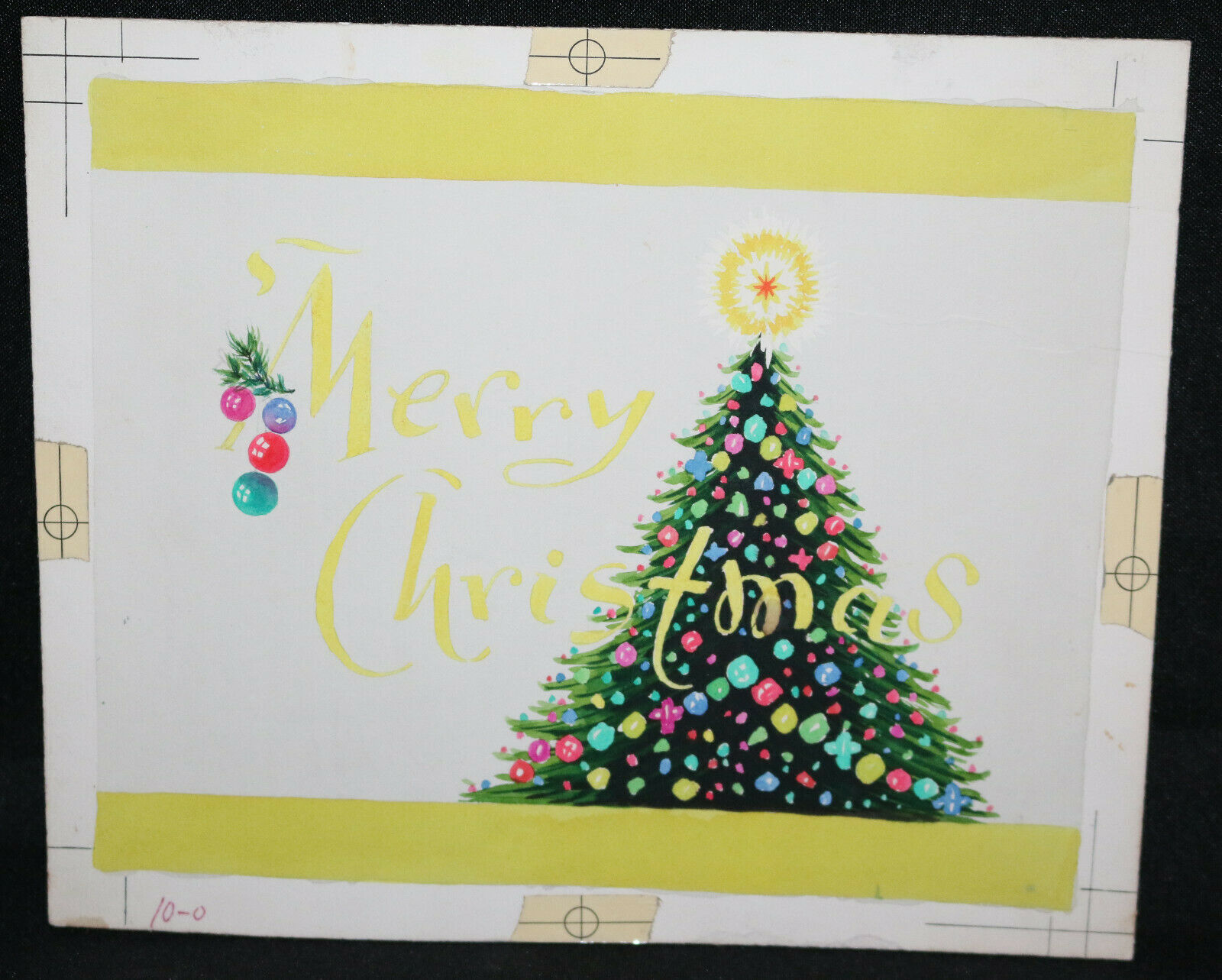 Original Christmas Greeting Card Art - 1958 "Merry Christmas" Tree ...