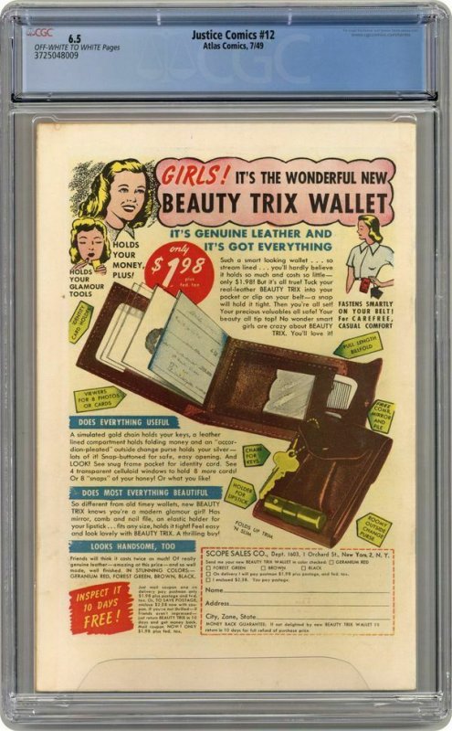 Justice Comics #12 Marvel / Atlas 1949 CGC 6.5 FN+ Golden Age Crime ...