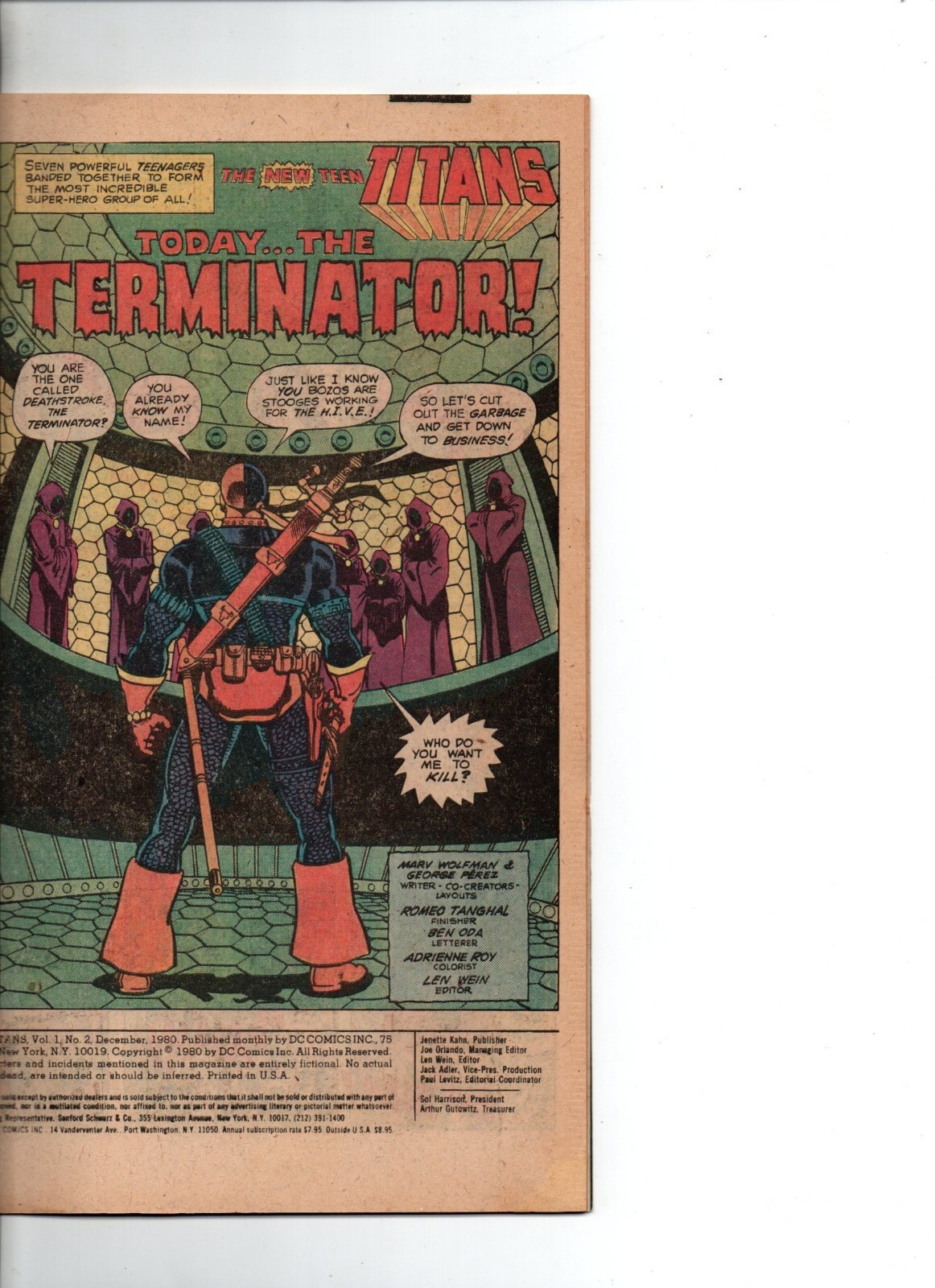 New Teen Titans #2 newsstand - 1st appearance Deathstroke - Perez ...