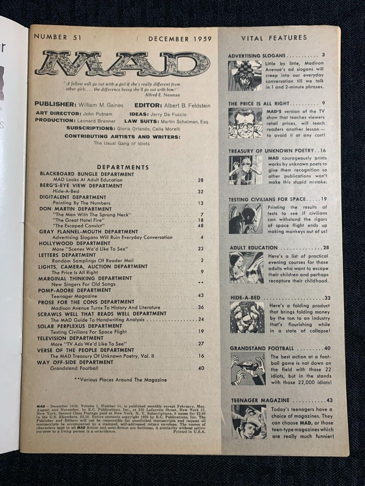 1959 MAD Magazine #51 VG 4.0 Alfred E Neuman / The Price is Right ...