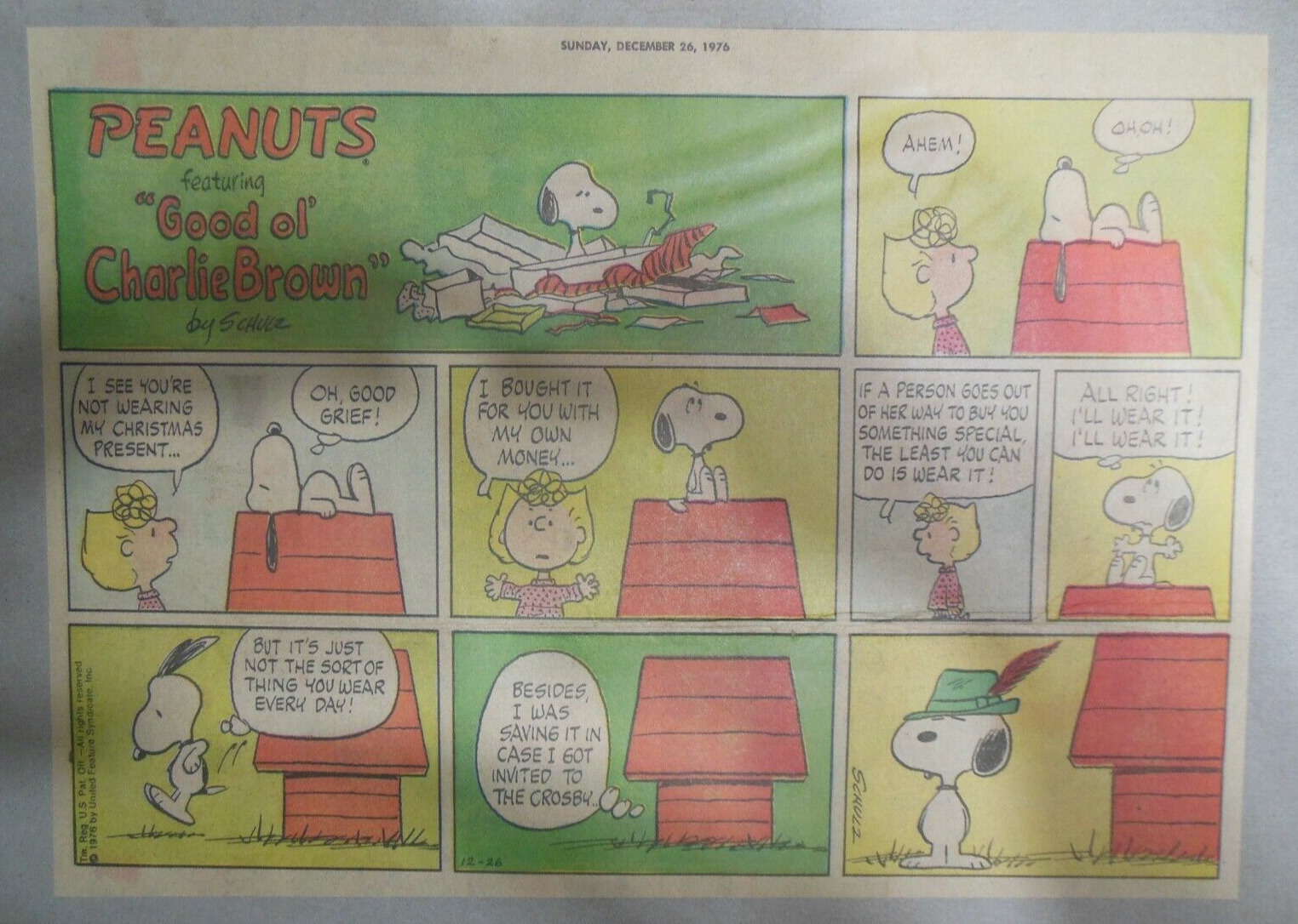 Peanuts Sunday Page by Charles Schulz from 12/26/1976 Size: ~11 x 15 ...
