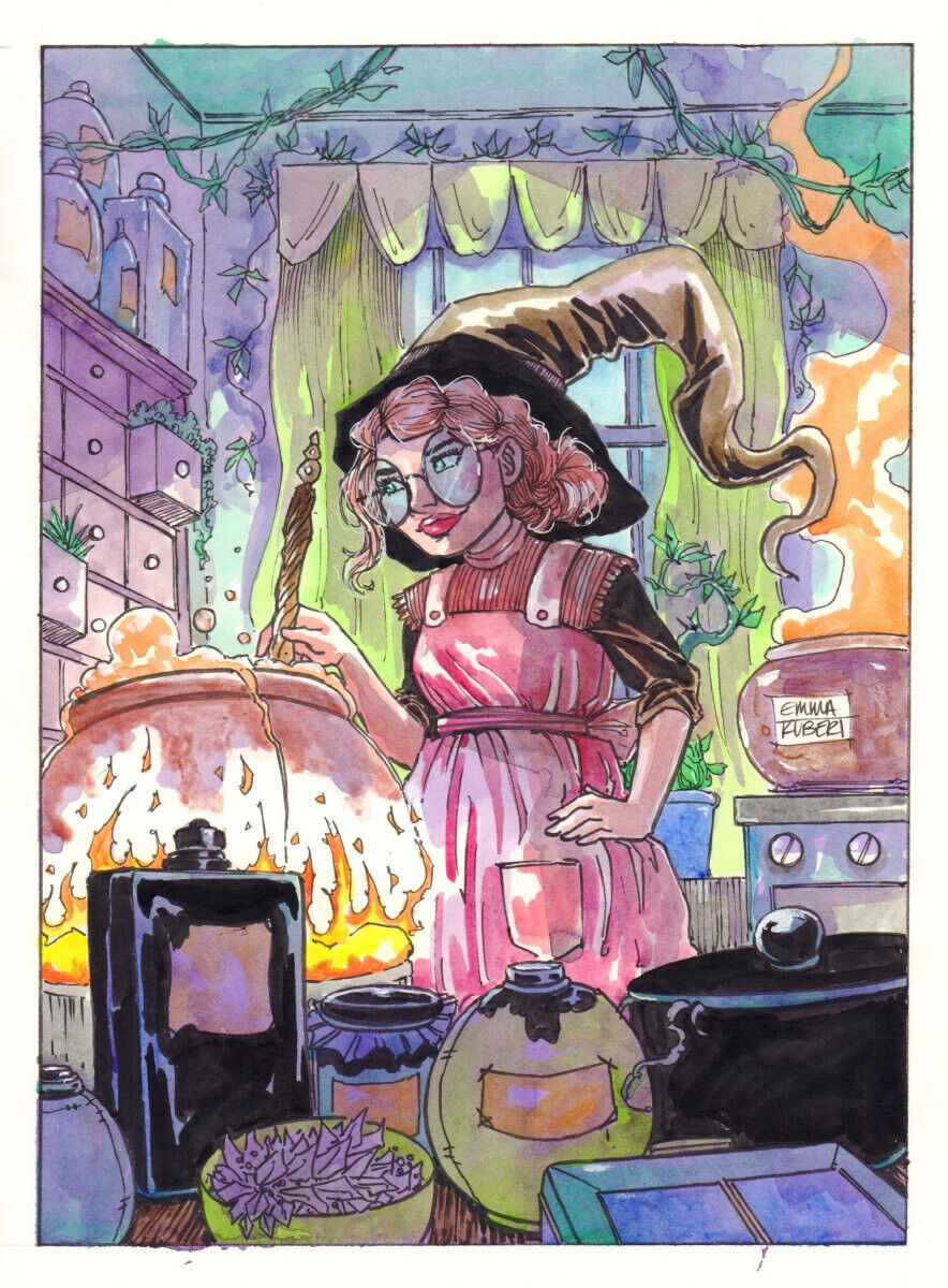 Witch Over Cauldron Painted Art - Signed art by Emma Kubert | Comic ...
