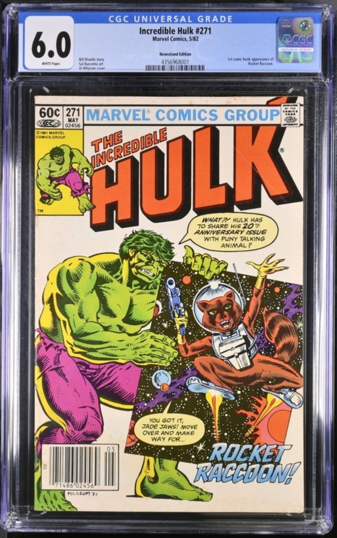 CGC Graded 6.0 The Incredible Hulk #271 (1982) 1st Appearance of Rocket ...