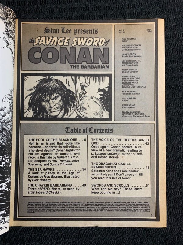 1977 SAVAGE SWORD OF CONAN Magazine #22 VG/FN 5.0 Pool of the Black One ...