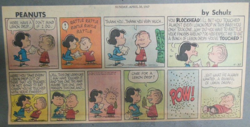 Peanuts Sunday Page by Charles Schulz from 4/30/1967 Size: ~7.5 x 15 ...