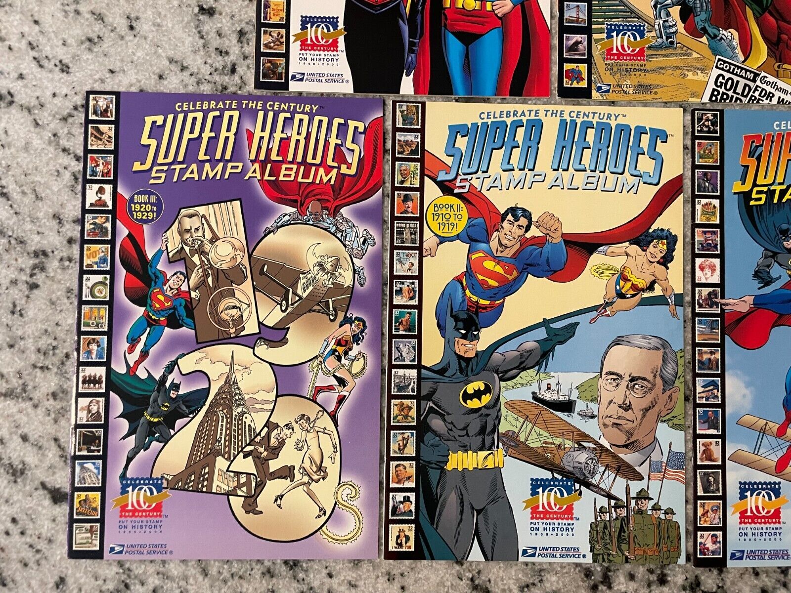 5 Super-Heroes Stamp Album Comic Books DC USPS # 1 2 3 4 5 Superman ...