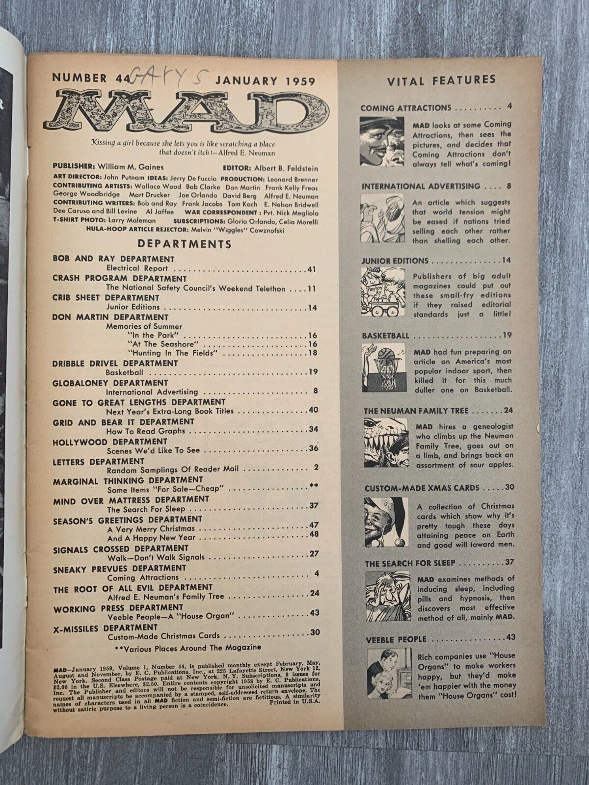 1959 MAD Magazine #44 VG 4.0 Alfred E Neuman / Christmas Issue | Comic ...