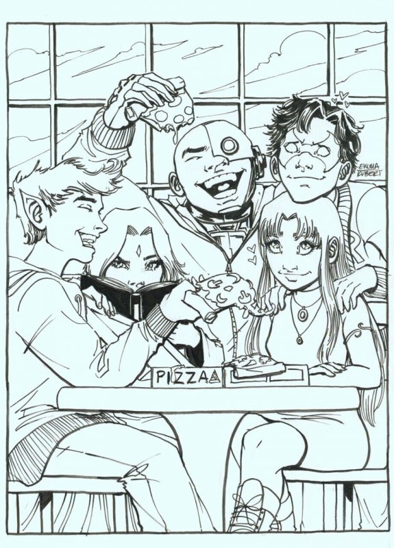 Emma Kubert SIGNED Original Teen Titans Art Sketch Cyborg Starfire ...