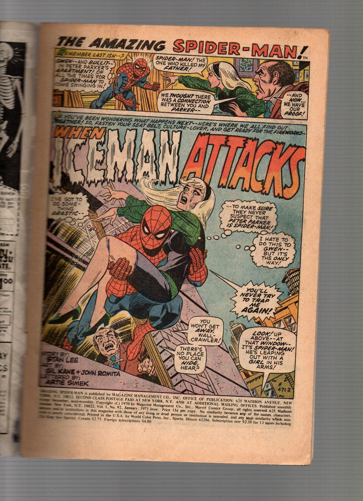 Amazing Spider-Man #92 - vs Iceman - Gwen Stacy - 1971 - GD/VG | Comic ...