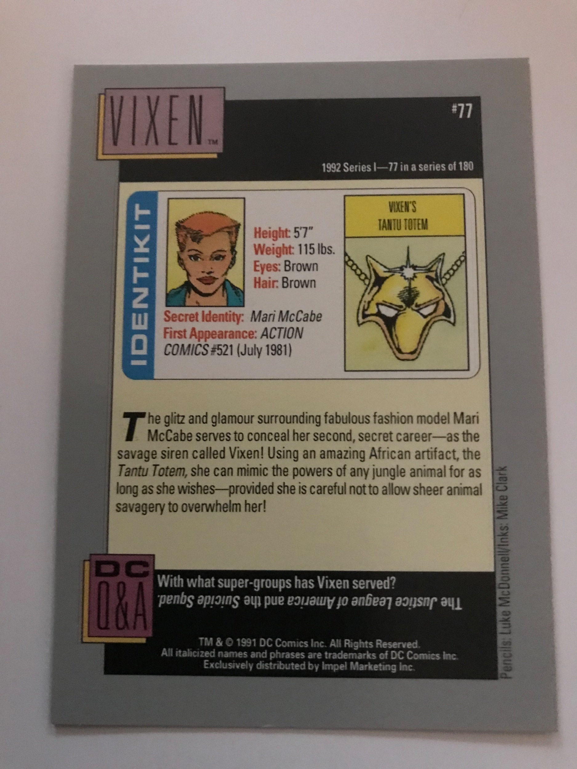 VIXEN #77 card : 1992 DC Universe Series 1, NM/M, Impel; Teen Titans ...