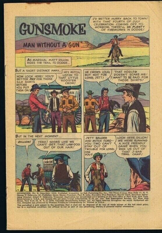 Gunsmoke #9 ORIGINAL Vintage 1958 Dell Comics Coverless | Comic Books ...
