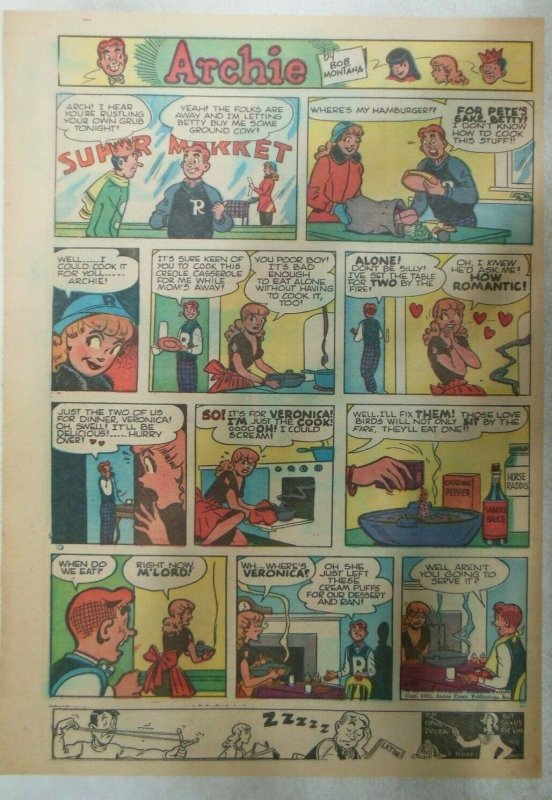 Archie by Bob Montana from 1/20/1951 Very Early! Tabloid Size Color ...