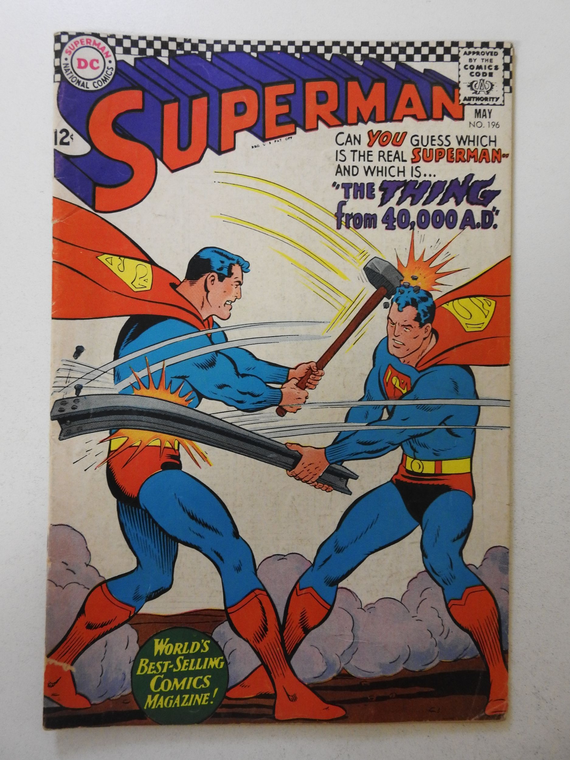 Superman #196 (1967) VG Condition centerfold detached bottom staple ...
