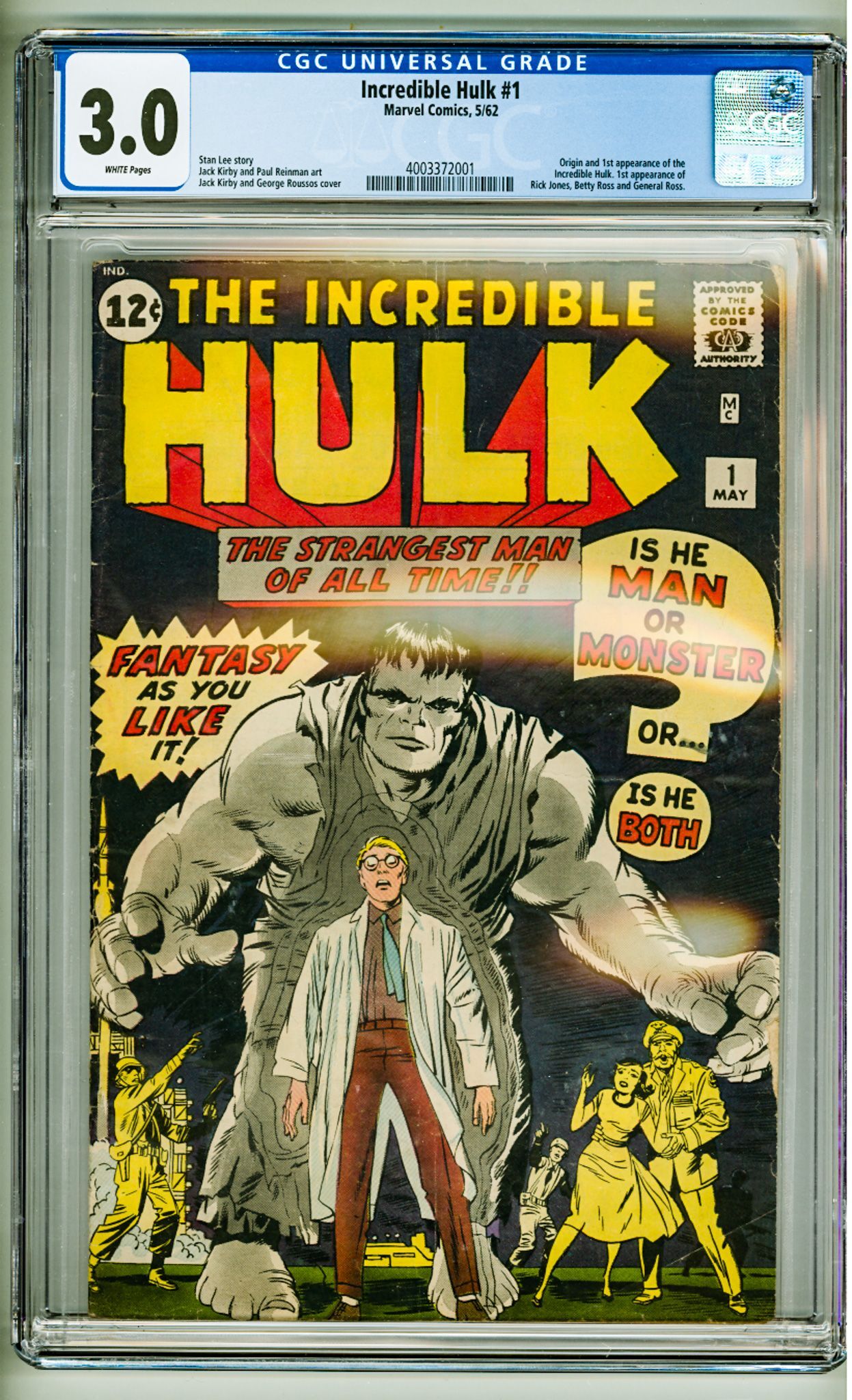 The Incredible Hulk #1 (1962) 1st appearance Incredible Hulk CGC 3.0 ...