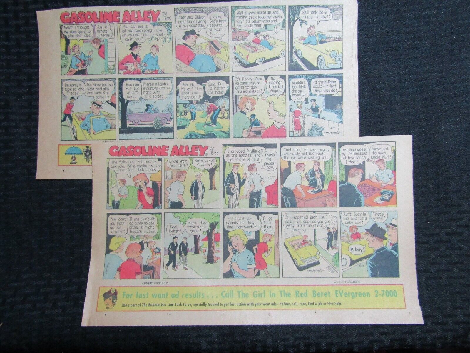 1966 GASOLINE ALLEY by Bill Perry 14.5x8" Newspaper Comics LOT E of 12 ...