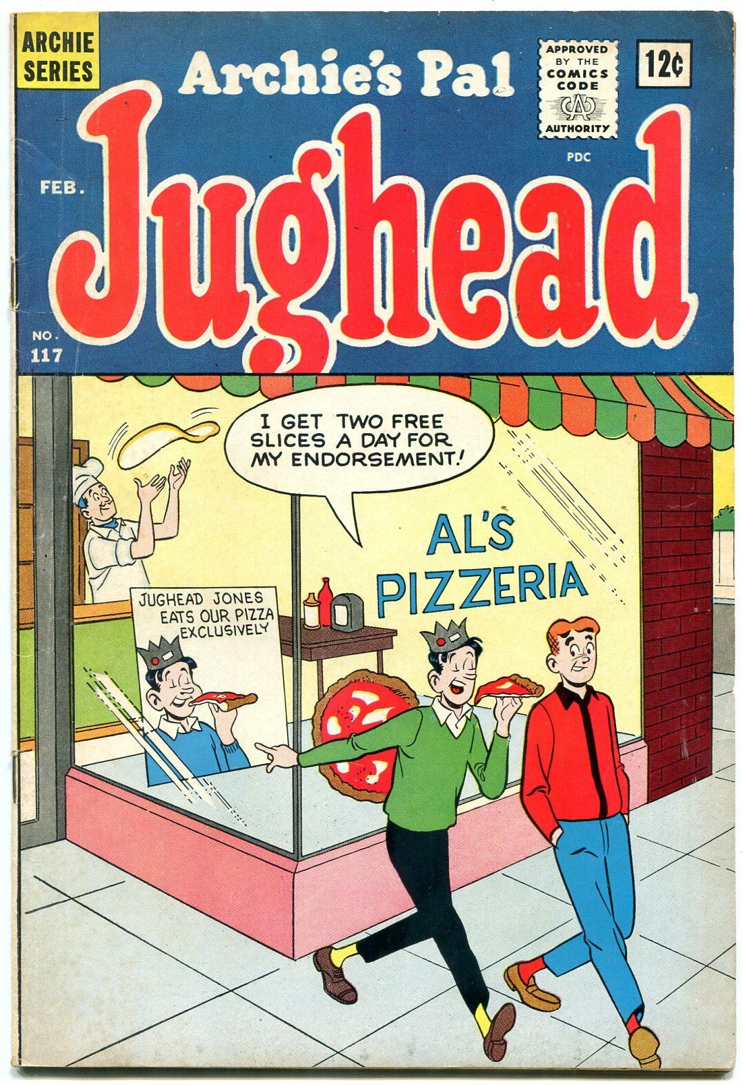 Archie's Pal Jughead #117 1965- Pizza cover Teen Humor Big Ethel ...