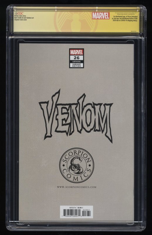 Venom #26 CGC NM/M 9.8 Signed SS Clayton Crain Scorpion Comics Virgin ...