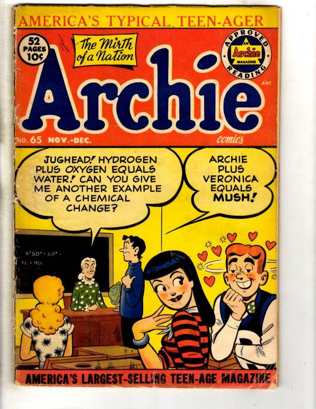 Archie # 65 VG Golden Age Comic Book Jughead Veronica Betty Reggie ...