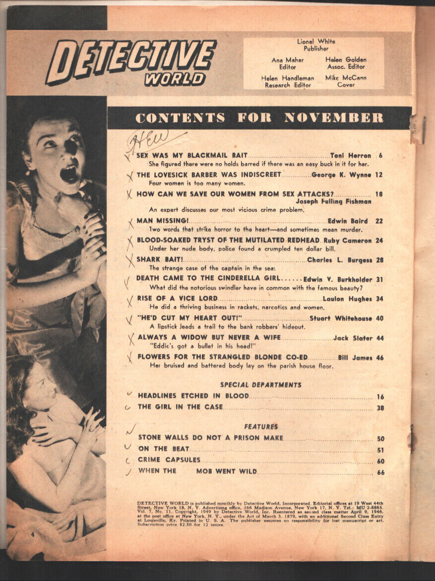 Detective World-11/1949-Lurid Girl art cover-Blackmail-shark peril ...