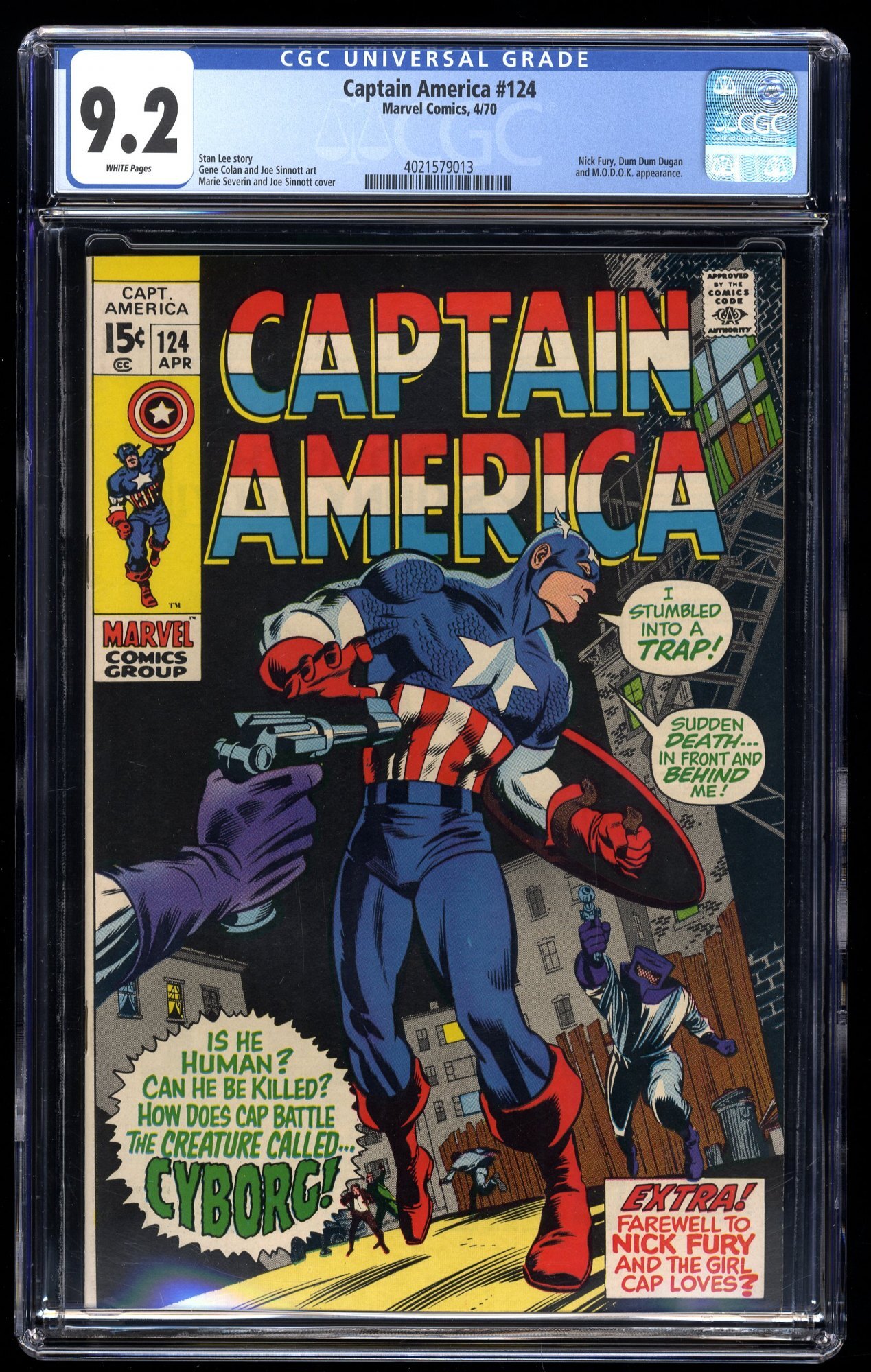 Captain America #124 CGC NM- 9.2 White Pages Creature Called Cyborg ...