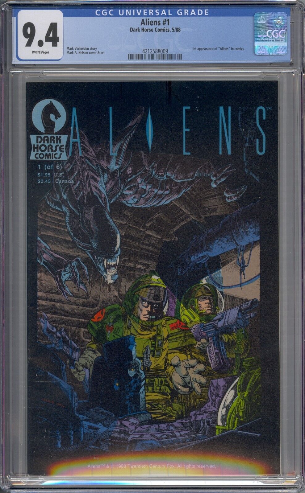Aliens #1 CGC 9.4 1st Aliens in Comics Mark a Nelson First Printing ...