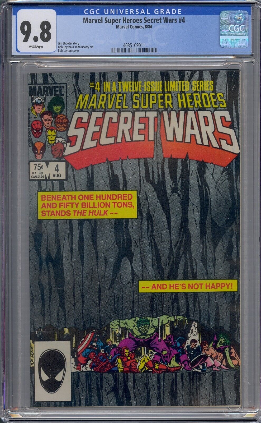 Marvel Super Heroes Secret Wars #4 CGC 9.8 Hulk BOB Layton White Pages ...