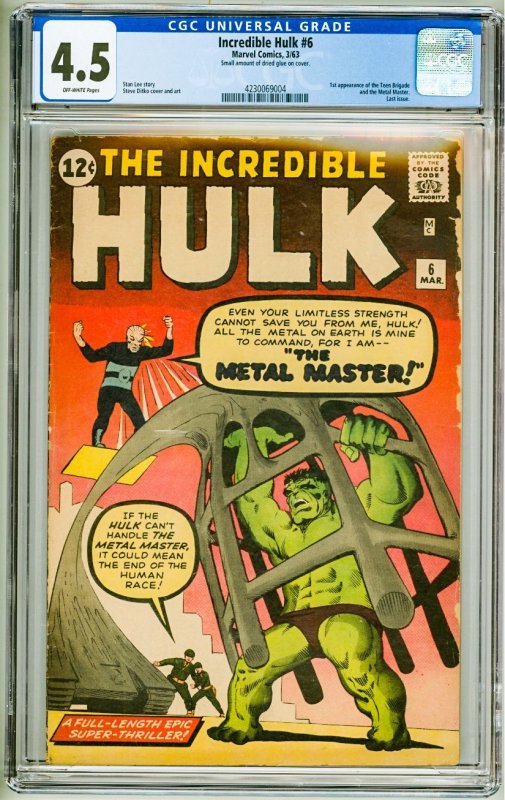 The Incredible Hulk #6 (1963) CGC 4.5! OW Pages! 1st App of the Metal ...