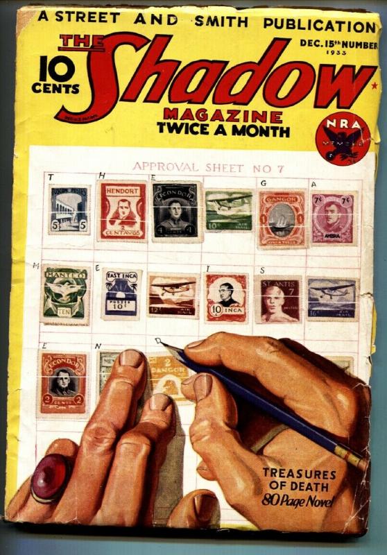 THE SHADOW Pulp December 15 1933 -Treasures of Death vg | Comic ...