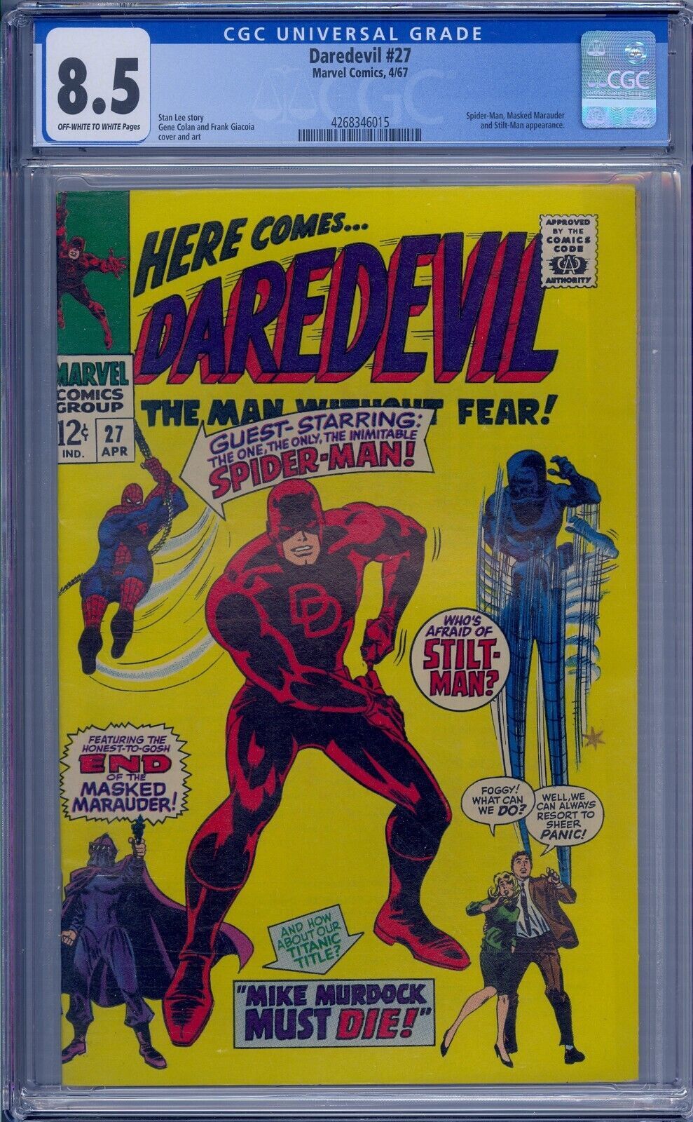 Daredevil #27 CGC 8.5 Spider-Man Masked Marauder Stilt-Man Gene Colan ...