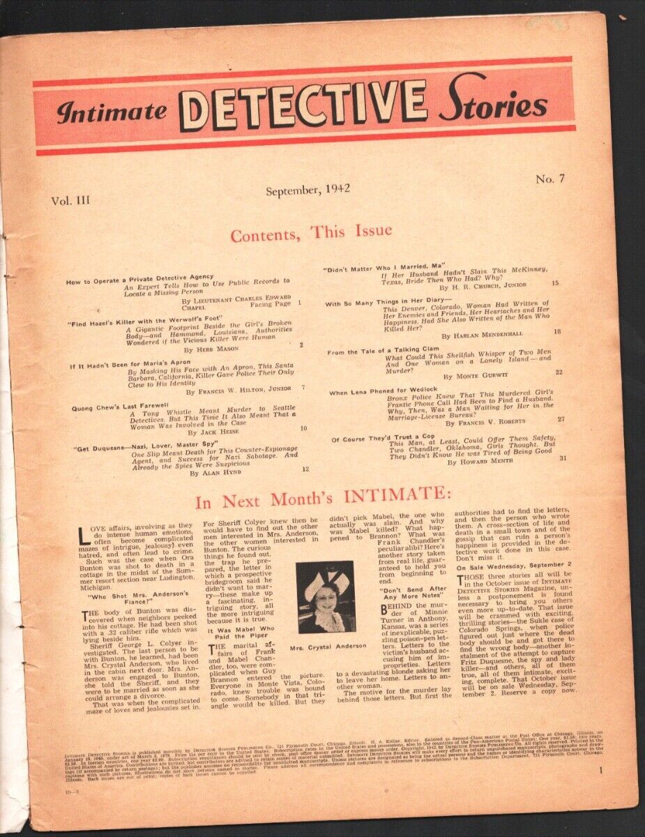 Intimate Detective Stories 9/1942Killer With the Werewolf Foot-How to ...