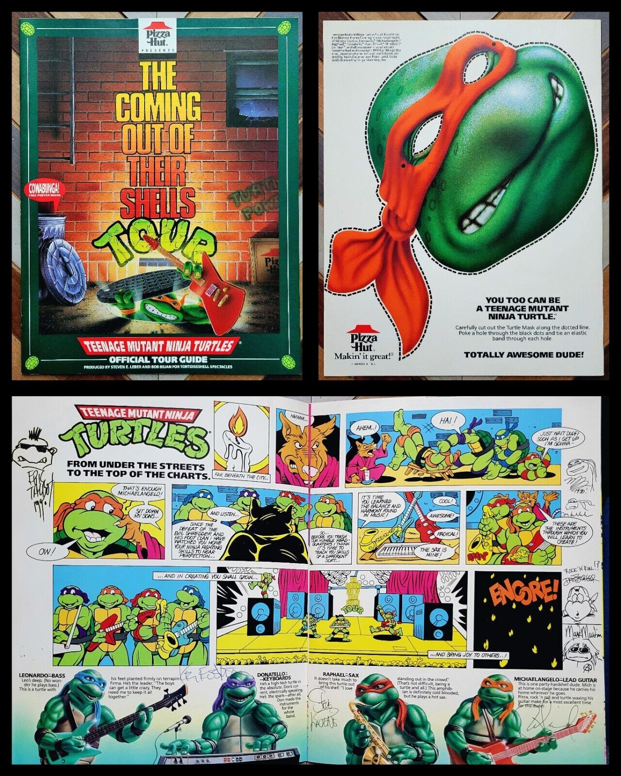 Vintage 1990 TMNT Rare 8× SIGNED + POSTER Ninja Turtles OUT OF SHELLS ...