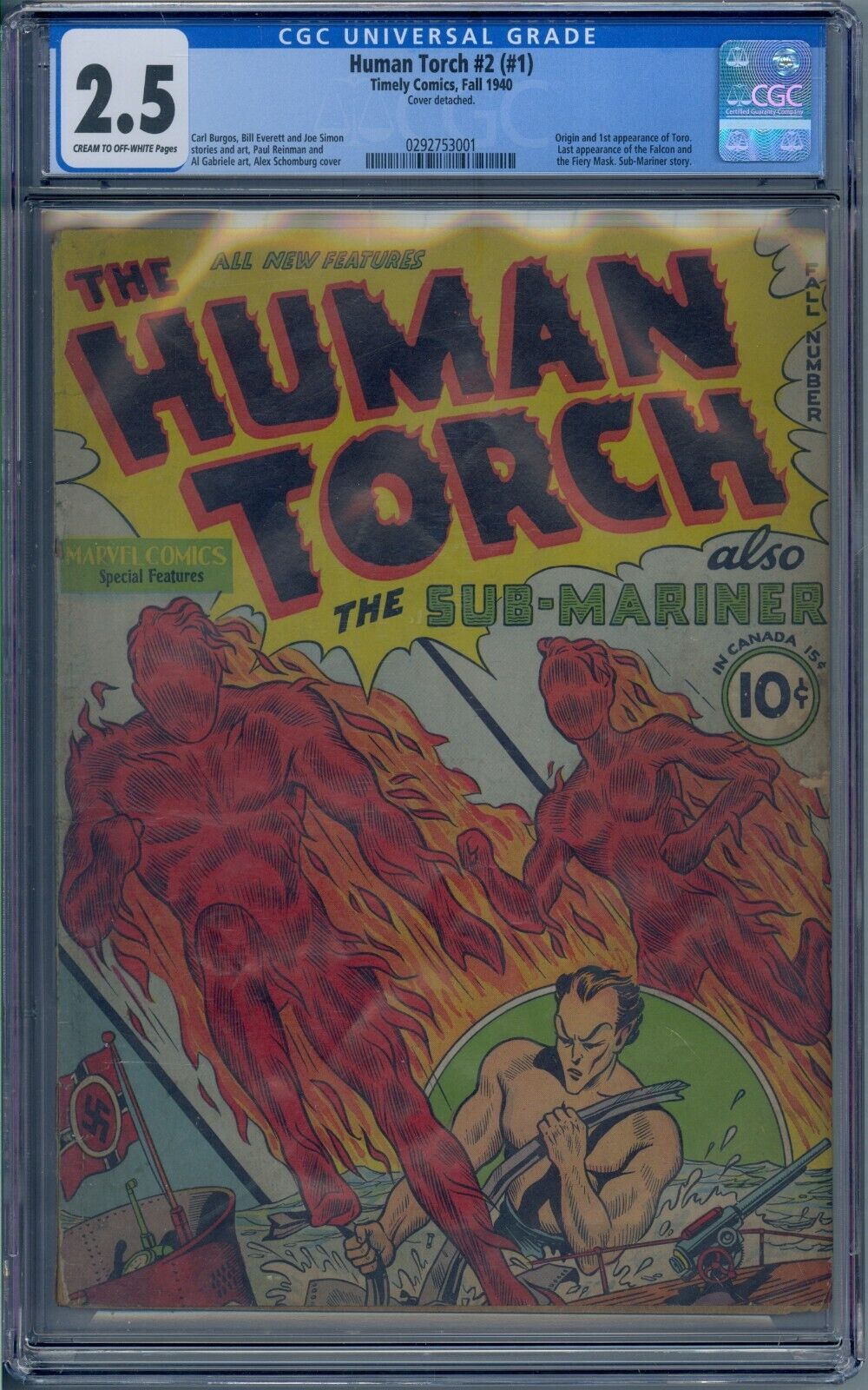 Human Torch #2 (#1) CGC 2.5 1st Toro Timely Comics | Comic Books ...