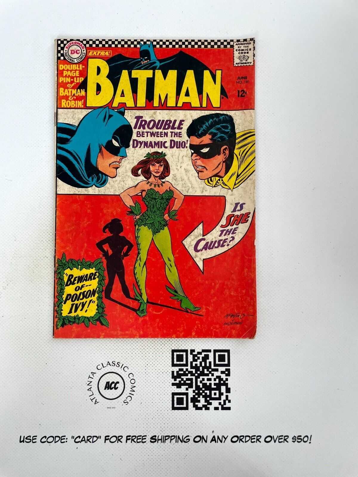 Batman # 181 FN- DC Silver Age Comic Book Joker Robin Gotham WITH PIN ...